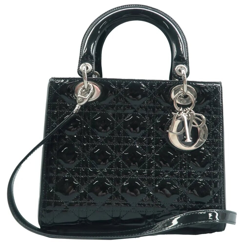 100% Authentic Dior Lady Dior Black Patent leather Sa… - Gem